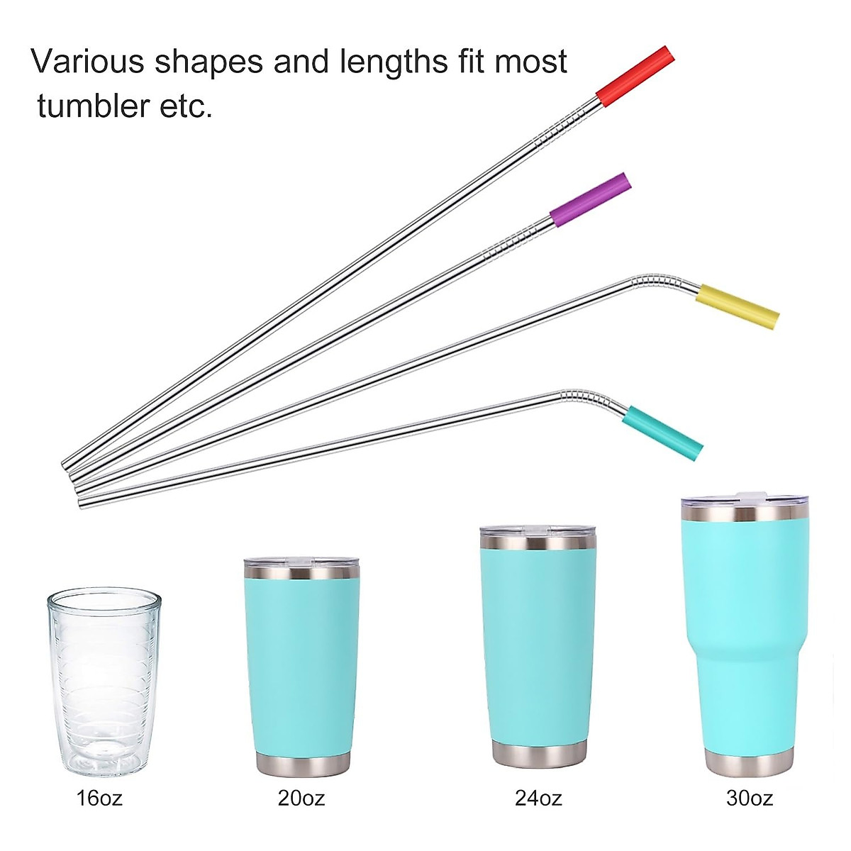 20 Pack Reusable Stainless Steel Metal Straws,10.5" & 8.5" Reusable Drinking Straws with 20 Silicone Tips 5 Straw Brushes 1 Travel Case,Eco Friendly Extra Long Metal Straw Fit for 20 24 30 oz Tumbler