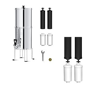 Waterdrop Gravity-fed Water Filter System with 8 Filters, Metal Water Level Spigot and Stand, 2.25G Stainless-Steel System, Reduces Chlorine-King Tank Series