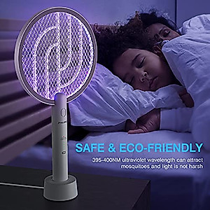 PALONE Electric Fly Swatter 3000V Bug Zapper Racket 2 in 1 Fly Swatter with 1200mAh Battery Rechargeable Mosquito Killer Lamp with 3 Layers Safety Mesh for Indoor and Outdoor