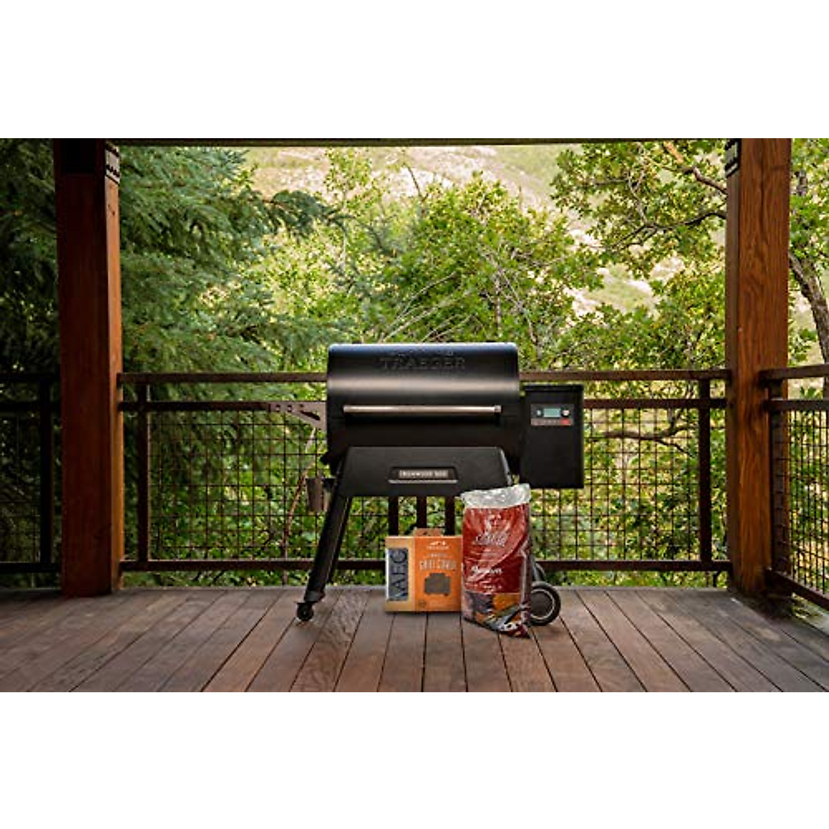 Traeger Grills Ironwood 885 Wood Pellet Grill and Smoker Bundle with Cover and Signature Pellets featuring Alexa and WiFIRE Smart Home Technology - Black