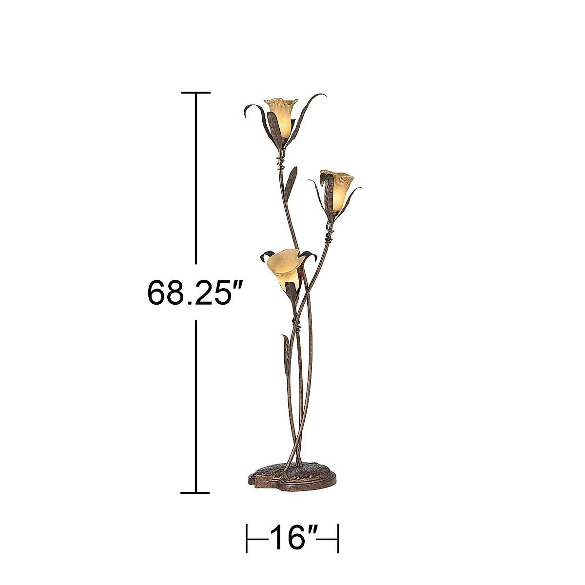 Franklin Iron Works Rustic Farmhouse Sculptural Floor Lamp Standing 68 1/4" Tall Bronze Gold 3-Light Amber Glass Intertwined Lily Flower Shade for Living Room Reading Bedroom Office House Home