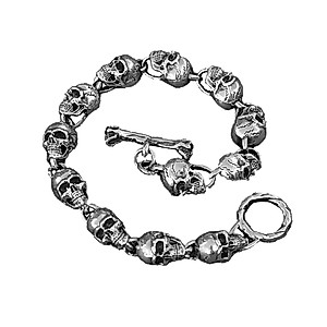 Silver Skull Bracelet, 925 Sterling Silver Mens Womens Skull Jewelry Heavy Chunky Gothic Bracelets Jewelry, Skull Chain Bracelet Dark Silver (Silver, Length 20cm), Length 20cm / 7.7 in, no gemstone