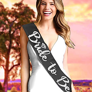 Bachelorette Sash Black - Silver Sparkle Diamond Bride to Be Bridal Grade Satin Sash - Til Death do us Party - Black Sash(SlvDiaB2B)