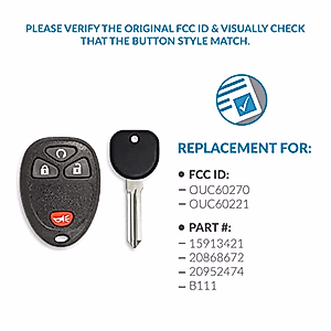 Keyless2Go Replacement for Keyless Entry Car Key Vehicles That Use 4 Button 15913421 OUC60270, Self-Programming - with New Uncut Transponder Ignition Car Key Circle Plus B111