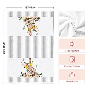 Artoid Mode Stripes Beige Bunny Rabbit Eggs Easter Kitchen Towels Dish Towels, 18x26 Inch Seasonal Spring Flowers Leaves Holiday Decoration Hand Towels Set of 2
