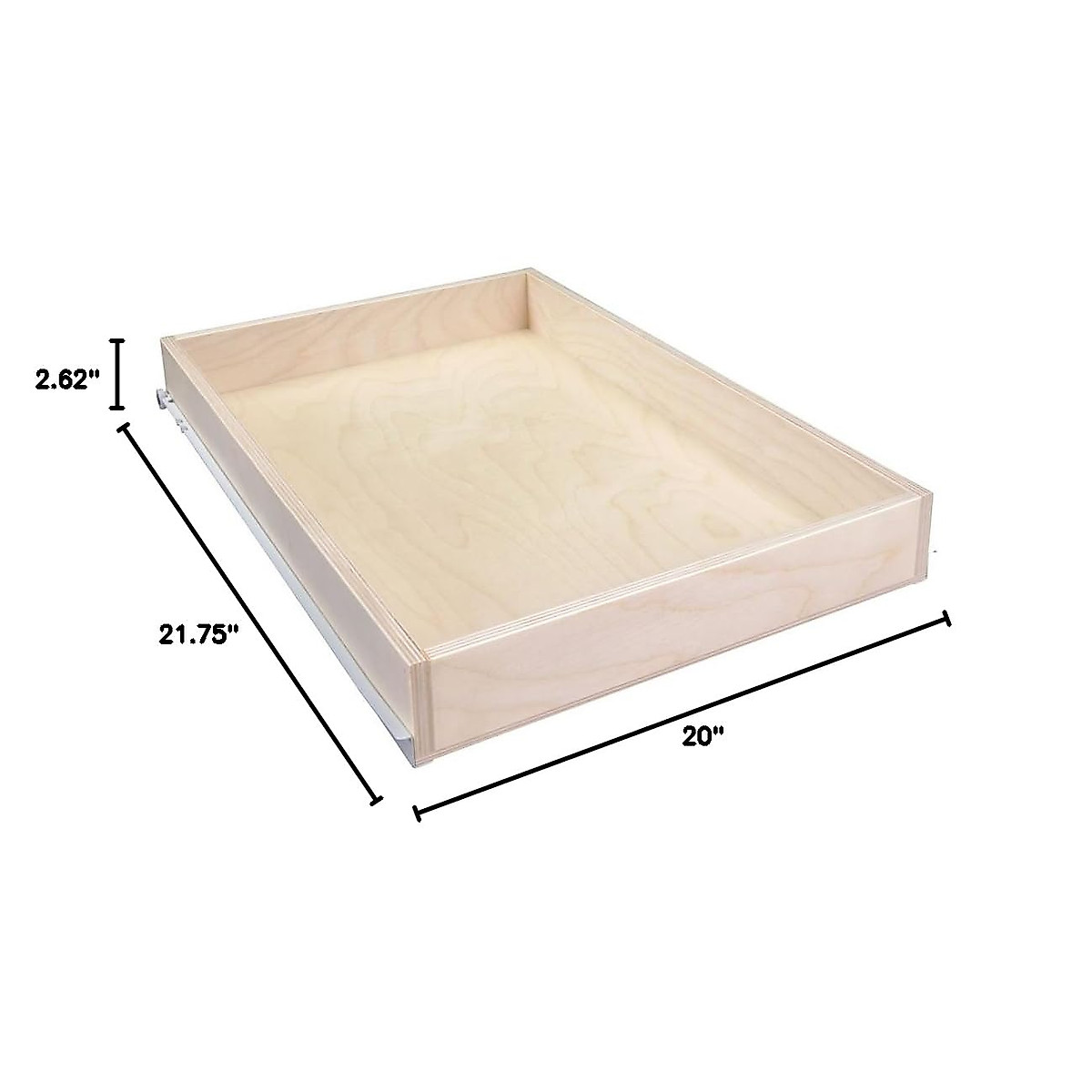 Sliding Pull-Out Shelf For Cabinets (Kitchen Cupboards, Pantry Drawers, Bathroom Storage, etc.) 2 5/8" Tall - 21 3/4" Deep - Includes 3/4 Slides & Base Mounting - Clear Opening Width: (20")