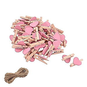 100Pcs Heart Wooden Clips,Sturdy Mini Colored Craft Clothespins Hanging Clips Photo Clip Photo Wall Clip Small Craft Pins for DIY Crafts Home Party Birthday Weding Valentine Decor Supplies