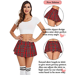 Avidlove Women Role Play Mini Plaid Skirt Sexy Schoolgirl Lingerie (Red, XS)