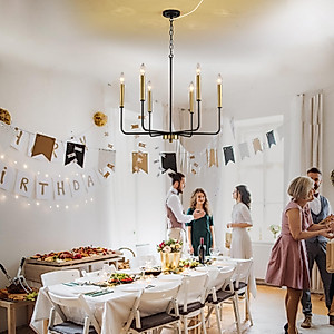 HOXIYA DIMMABLE Plug in Chandelier with Cord 25.6", Black and Gold 6 Light Modern Farmhouse Chandelier for Dining Room, Rustic Retro Hanging Ceiling Lighting Pendant Light Outdoor Gazebo Porch Bedroom