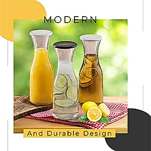 Xabono Glass Juice Bottles 3 Pack Juice Bottles 1 Liter (36 oz) Glass Milk Bottle with Lid for Mimosa Bar Juice Containers with Lids for Fridge 6 Lids Glass Carafe Clear Water Carafe