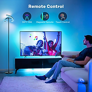 SIBRILLE Upgraded RGBCW Floor Lamp, Bright Color Changing RGB Standing Lamp, Modern Stepless Dimmable LED Tall Lamp with Remote Control, 20W 3000-6000K Floor Lamps for Living Room, Bedroom, Office