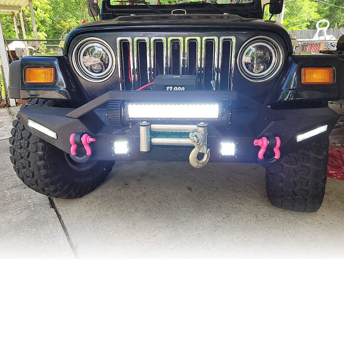 LUYWTE New Black Powder Coated Steel Front and Rear Bumper With Tire Carrier&Oil Drum Rack&6XLED Lights&4XD-Rings For 1997-2006 Wrangler TJ