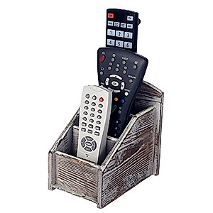 MyGift Rustic Torched Wood Remote Control Holder for Table, 3 Slot Multipurpose Organizer Storage Caddy