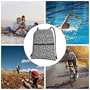 Huatansy Women's Drawstring Backpack String Bag Sports Cinch Sackpack Gym Sack Training Gymsack Yoga Bags with Zipper Pocket (Leopard Print)