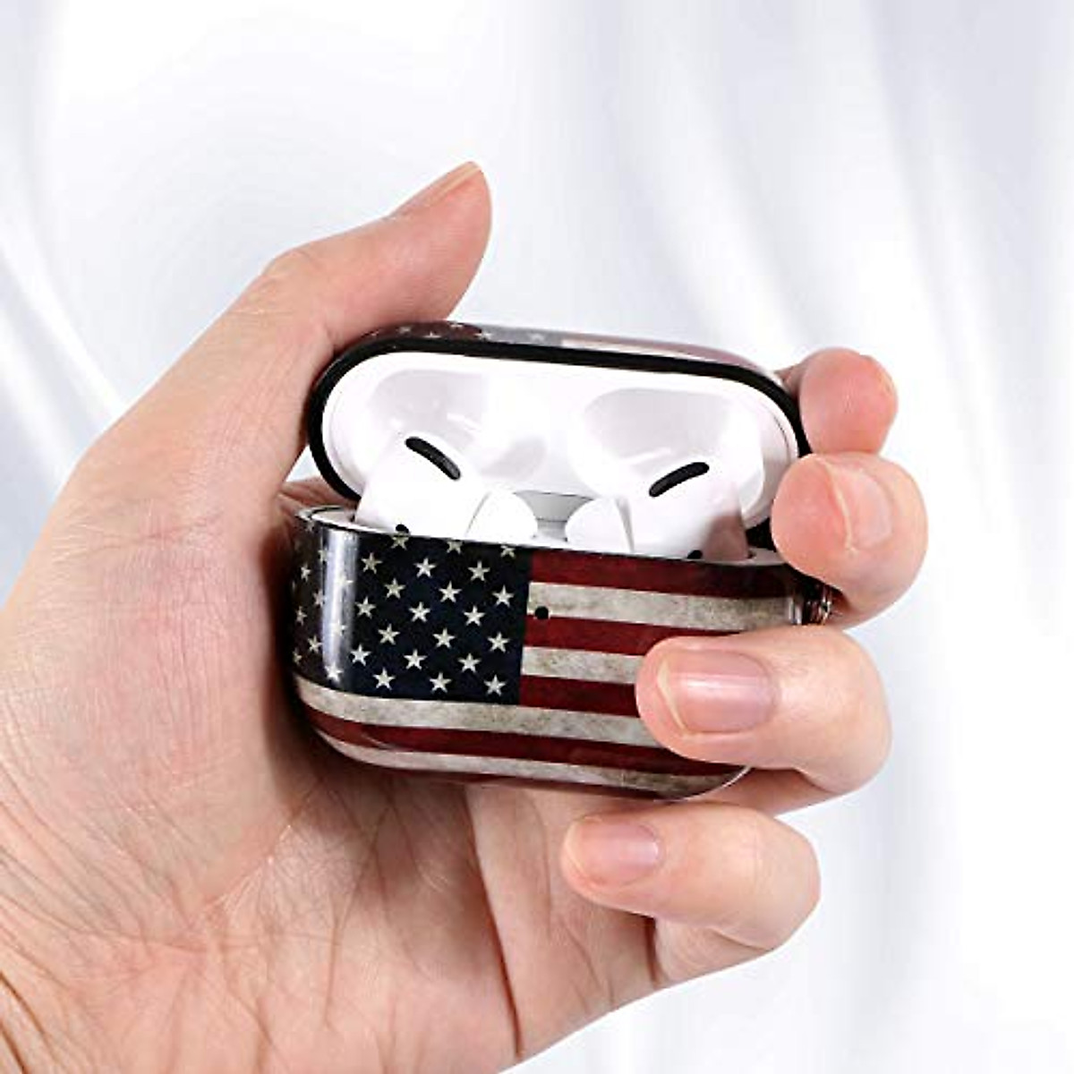 ROLEES for Airpods Pro Case ,Cute for Airpod Pro Accessories Protective Hard Case Cover Portable & Shockproof Women Girls Men with Keychain/Strap for Apple Airpods Pro Charging Case(American Flag)
