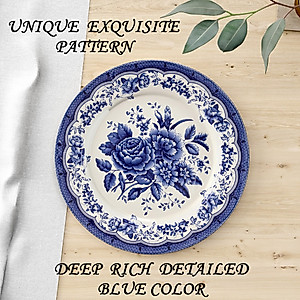 TUDOR ROYAL 24-Piece Porcelain Round Dinnerware Set, Service for 6, VICTORIA BLUE Design, Blue Floral, Plates Bowls Mugs Dishes, Premium Quality Ceramic Tableware, Unique Pattern, Glossy