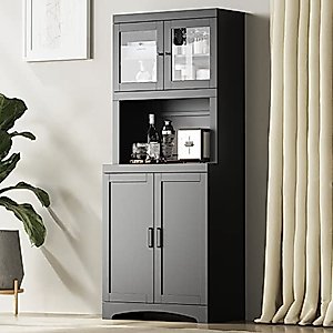 Cozy Castle 70" Tall Kitchen Pantry, Microwave Storage Cabinet with Doors and Adjustable Shelves for Dining Room, Black