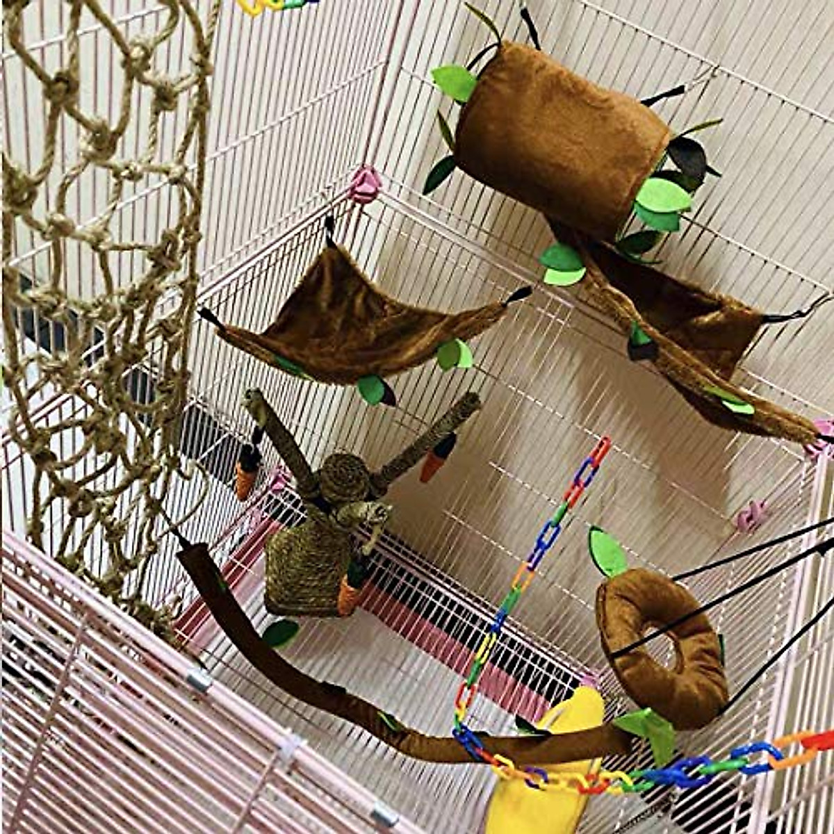 Hamiledyi Hamster Hammock Small Animals Hanging Warm Bed House Organic Natural Apple Wood Chewing Stick Rat Cage Nest Accessories Toy Hanging Tunnel and Swing for Sugar Glider Squirrel