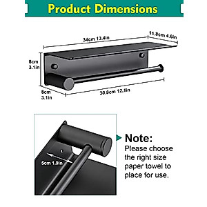 Paper Towel Holder for Kitchen - TDYU Wall Mount Paper Towel Holder with Shelf Under Cabinet, Rustproof Aluminum, Lightweight but Durable, Both Available in Adhesive & Screws (Black)