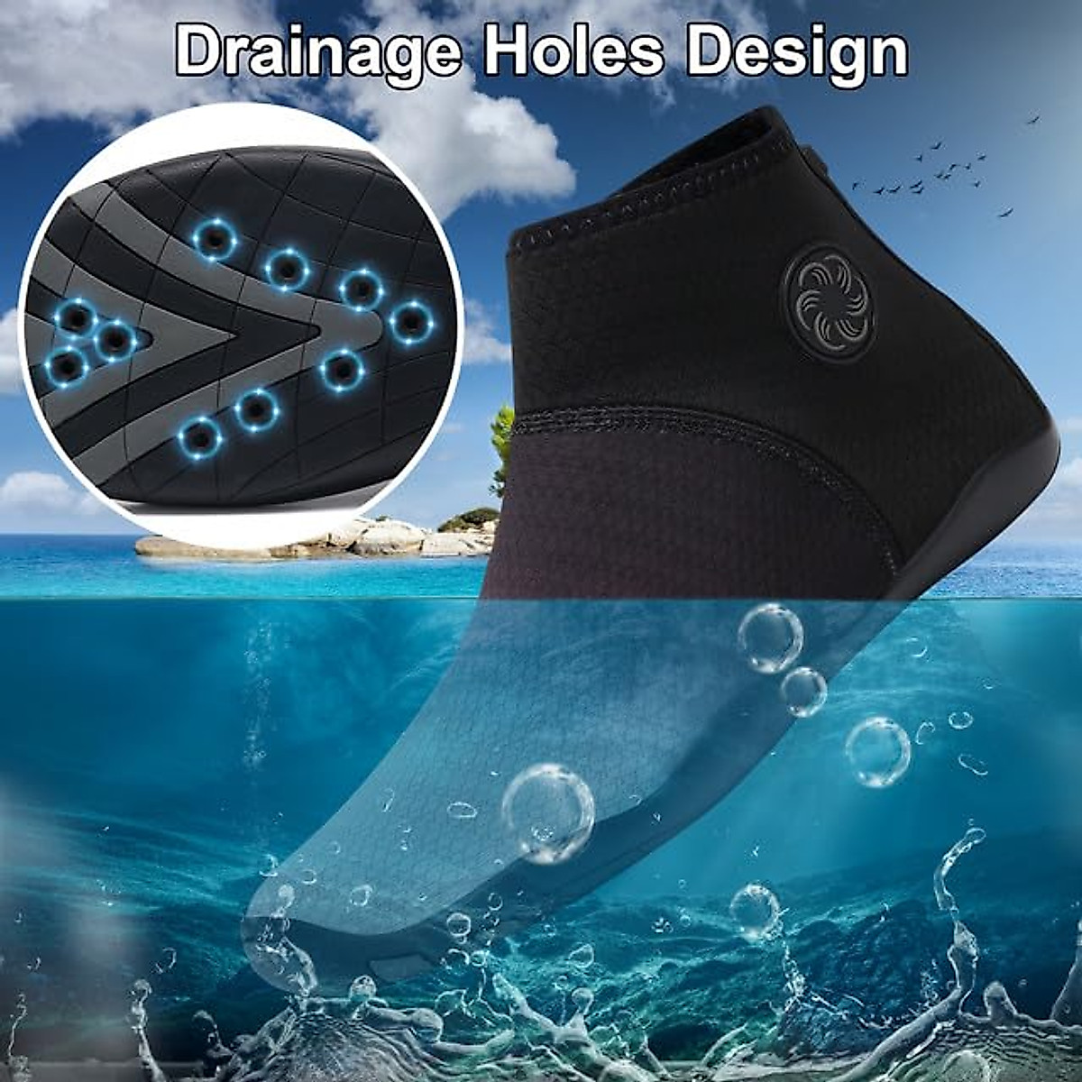 Padgene Barefoot Skin Water Shoes Socks, Men Women Quick Dry High Top Zipper Closure Water Sport Shoes, Unisex Aqua Shoes for Swim Yoga Beach Running Snorkeling Swimming Surf Scuba Diving