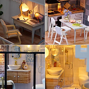 MAGQOO 3D Wooden Dollhouse Miniature DIY House Kit with Furniture,1:24 DIY Dollhouse Kit Dust Proof Included (Blue Times)