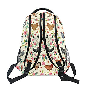 CHIFIGNO Chickens and Floral Lightweight Printed Bookbags School Backpacks for Teens and Girls