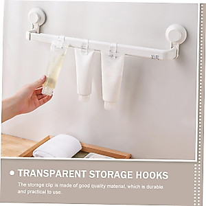 VOSAREA 12pcs Hook Clip Toothpaste Clip Coat Hangers Facial Face Wash Clear Shower Suction Hooks Mirror Holder Clips Bathroom Clear Hanging Clips Multipurpose Storage Hanging Clip