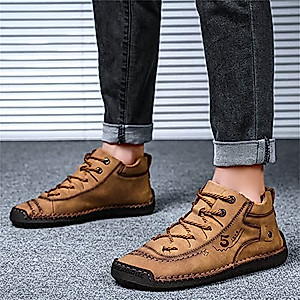 Fashion Summer and Autumn Men Leather Shoes Flat Soft Bottom Comfortable Mid Top Lace Up Casual Boot Leather Men (Brown, 9)
