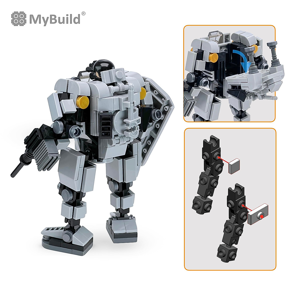 MyBuild Mecha Frame 5 Mech Suit Building Toys Gray Mech Building Bricks Base Defender MF05-A01