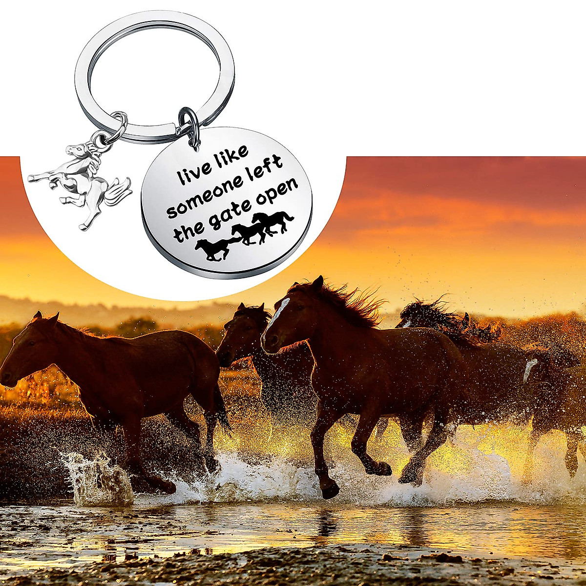 Gzrlyf Live Like Someone Left the Gate Open Horse Keychain Horse Lover Gifts Equestrian Gifts Inspirational Gifts (Horse Keychain)