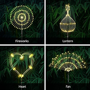 Solar Lights Outdoor, Warm White Garden Lights, 4 Pack Firework Lights with 120 LED Starburst String Lights 8 Modes Fairy Lights with Remote, Wedding Christmas, Lawn Backyard Party Patio Decoration