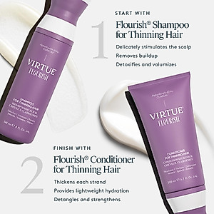 VIRTUE Flourish Conditioner for Fine or Thinning Hair, Sulfate Free Hair Growth Product, Detangles and Thickens, Color Safe