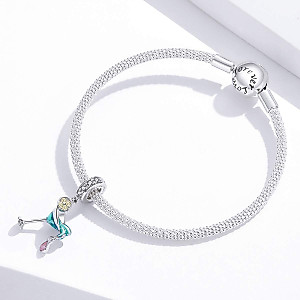 MEETCCY Coffee Cup Bead Charms for Bracelets 925 Sterling Silver Love My Life Clear Cz Charms Summer Charms Enamel Charms for Bracelets (Wine Glass Charms)