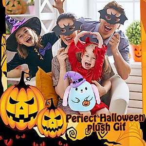 WeightedPlush 14Inch Halloween Pumpkin Dog Plush, Blue Rainbow Halloween Dog Stuffed Animal with Witch Cap Gifts Halloween Dog Plushies Pillow