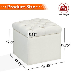 JOMEED 17 Inches Storage Ottoman Cube Set of 2, Linen Fabric Ottoman with Storage for Bedroom, Living Room, Dorm, Button Tufted, No Assembly Required(Beige-2)