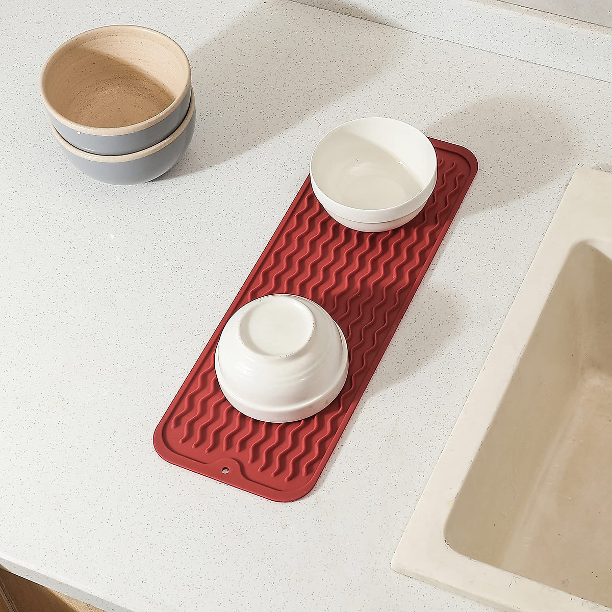 MicoYang Silicone Dish Drying Mat for Multiple Usage,Easy clean,Eco-friendly,Heat-resistant Silicone Mat for Kitchen Counter,Sink,Bar,Bottle,or Cup Red M 17 inches x 6 inches
