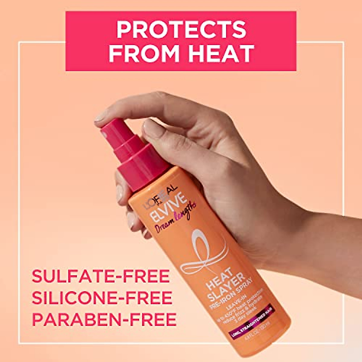 L'Oreal Paris Elvive Dream Lengths Heat Slayer Pre-Iron Spray Leave-In, 4.4 Ounce