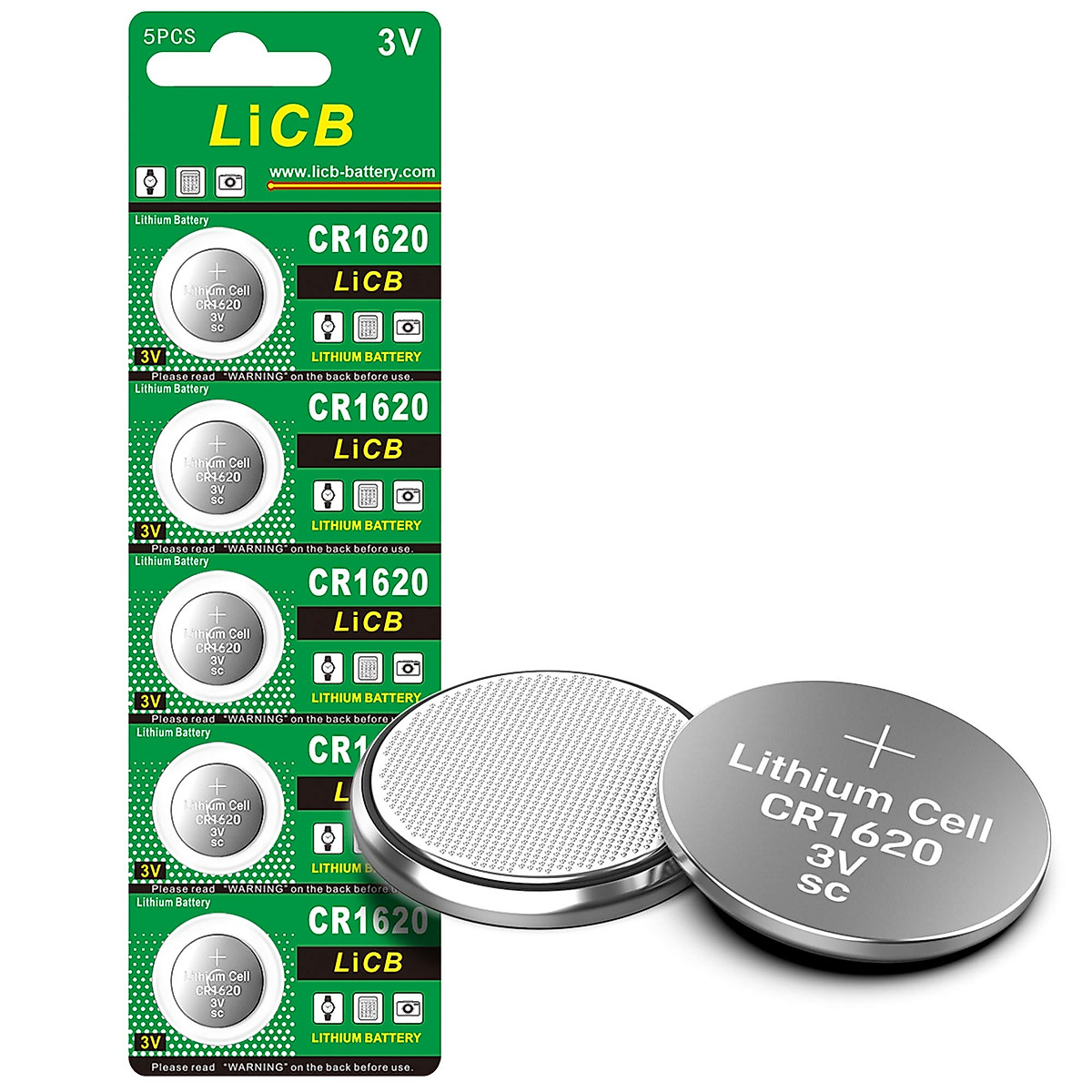 LiCB 5 Pack CR1620 Battery, Long-Lasting & High Capacity CR 1620 Lithium Batteries,3V CR1620 Coin & Button Cell for Car Remote & Key Fob