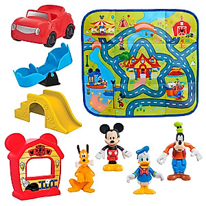 Disney Junior Mickey Mouse Around the Town Playmat, 9-piece Figures and Vehicle Playset, Officially Licensed Kids Toys for Ages 3 Up, Amazon Exclusive