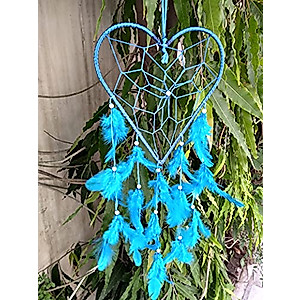 FIKIMOS Dream Catchers Wall Decor, Handmade Feather Bedroom Home Car Decor Nursery Room Hanging Decoration (Big Blue Heart)