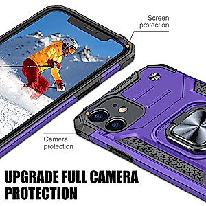 JAME Designed for iPhone 11 Case with Screen Protector 2PCS, Military-Grade Drop Protection, Protective Phone Cases, with Ring Kickstand Shockproof Bumper Case for iPhone 11 6.1 Inch Purple