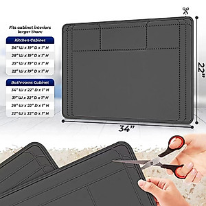 Under Sink Mat, Trimmable Silicone Waterproof Liner With Lip For Kitchen Multipurpose Cabinet Counter Protector Cover Tray Mats For Pipes Drip Easy To Clean 34" X 22" Or Cut To Fit Smaller Gray