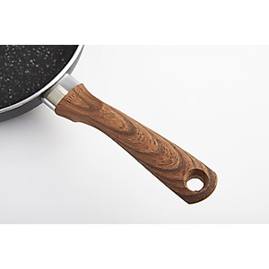 IMUSA USA 9.5" Black Stone Nonstick Fry Pan with Woodlook Handle and Speckled Nonstick Interior