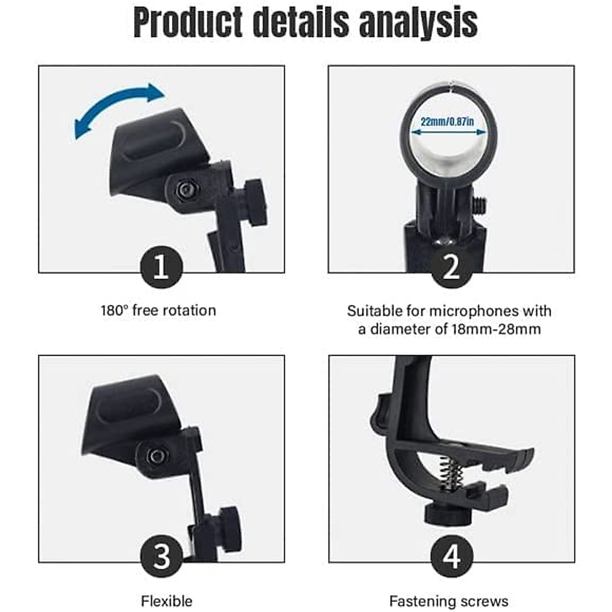 Drum Microphone Clip Adjustable Drum Rim Mic Clips Drum Microphone Mount Clamp (Pack of 2)