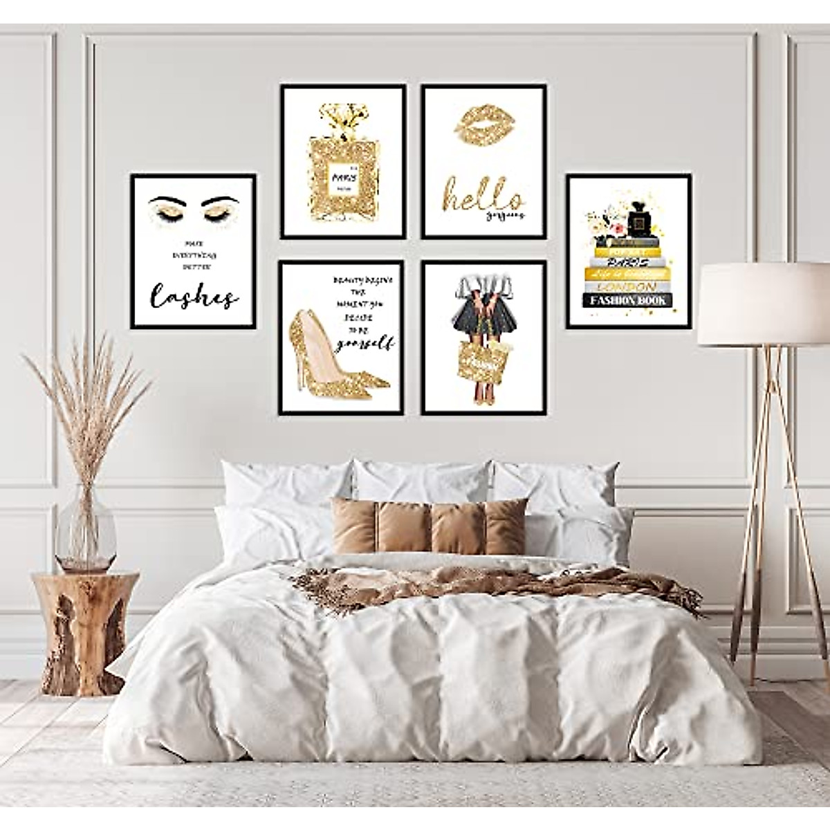 Gorgeous Fashion Wall Art Fashion Wall Decor Gold Bedroom Decor Girls Room Decor Bathroom Wall Decor Art Poster Perfume High Heels Poster Print Fashion Women Wall Decor (8x10 in Unframed, Black Gold)