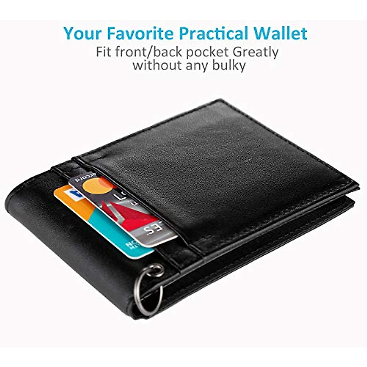 UTreers Bifold Wallets for Men Card Genuine Leather Front Pocket Wallet with Keychain Ring