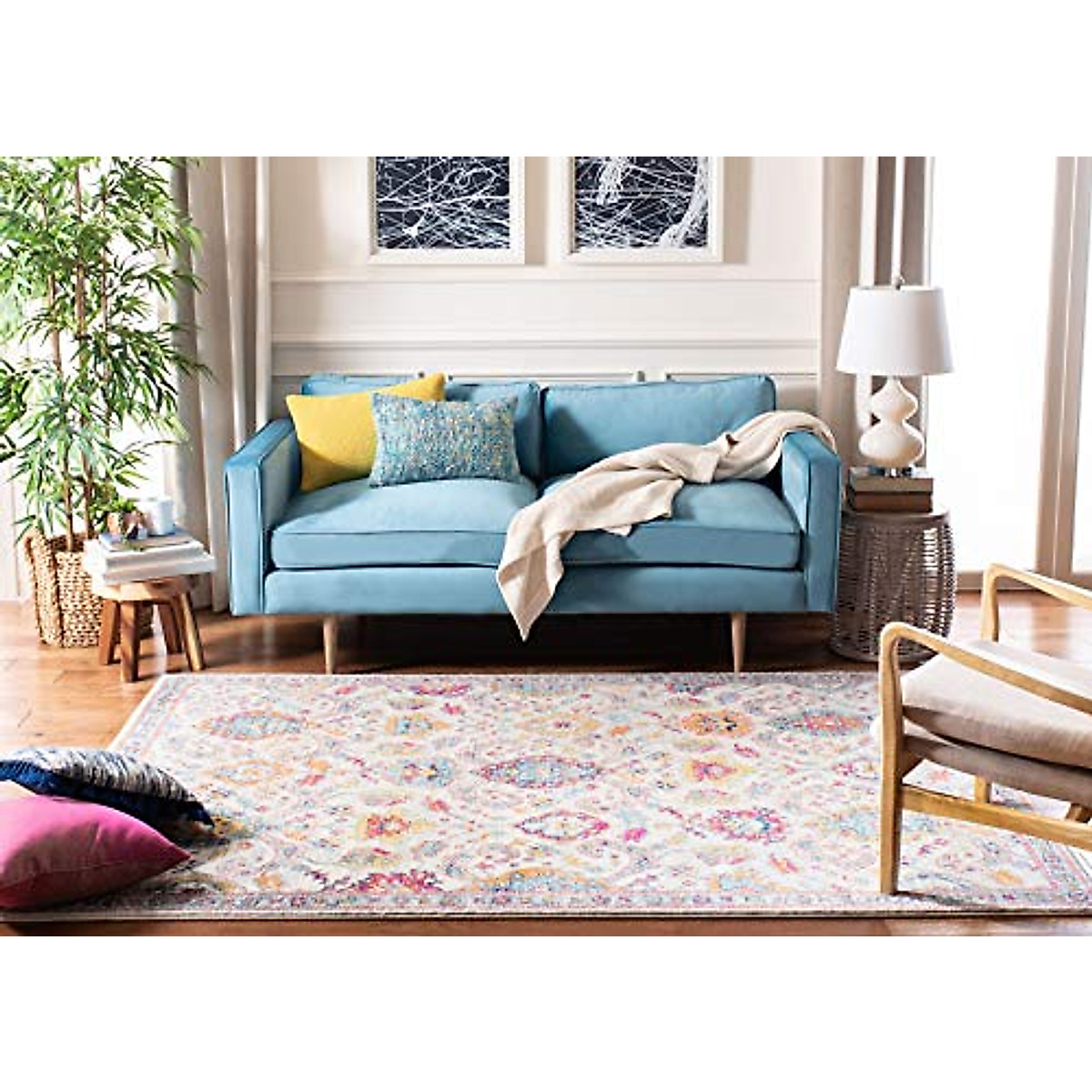 SAFAVIEH Evoke Collection 4' x 6' Cream / Orange EVK255B Boho Non-Shedding Living Room Bedroom Accent Rug