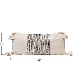 Creative Co-Op Woven Cotton Blend Lumbar Variegated Grey Yarns & Tassels, Cream Color Pillow, 1 Count (Pack of 1)