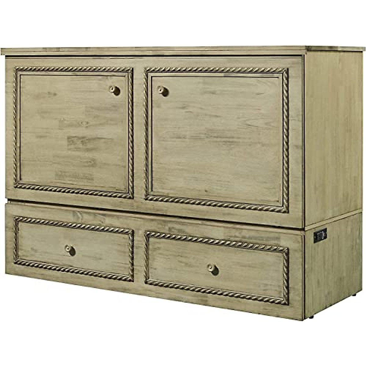 Mega Solutions Venetian Murphy Cabinet Bed with Deepest Storage Drawer On The Market and USB Charging Station (Queen, Antique Oak)