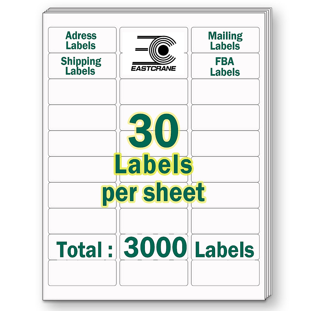 EastCrane 1" x 2-5/8" Printable Mailing Address Labels,3,000 Sticker Labels(100 Sheets),White Blank Labels for Laser/Inkjet Printer,Permanent Adhesive Name Labels,FBA Labels